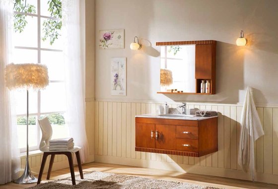 OEM European Style High End Bathroom Vanities Brown Color Thailand Oak Wood