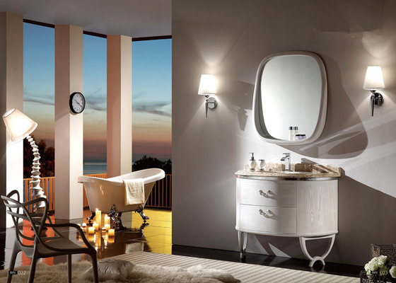 Customized Semicircular Oak Bathroom Vanity Unit With Wooden Frame Mirror And Countertop