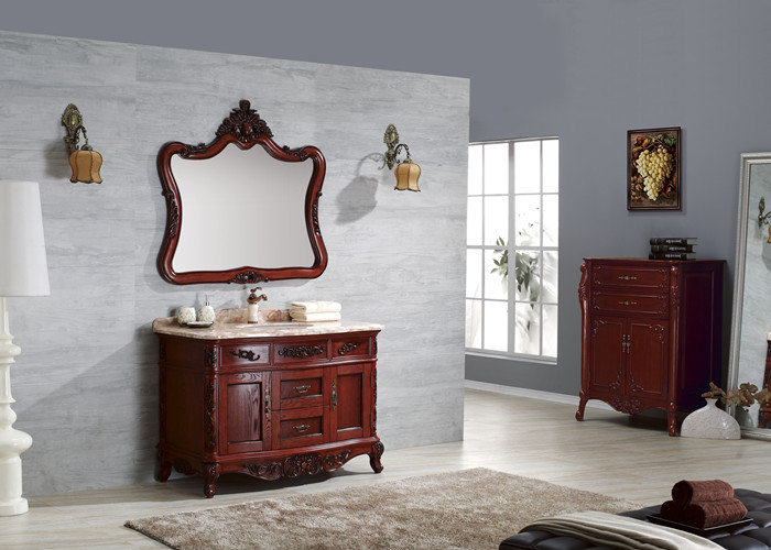 Dark Color Classic Bathroom Cabinets Water Proof Solid Wood Hotel Funiture