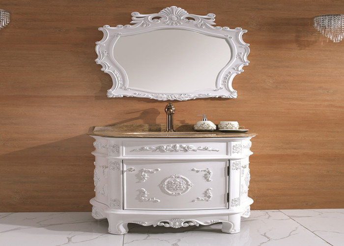 Single Door White Classic Bathroom Cabinets Wooden Floor Standing Vanity Units Freestanding