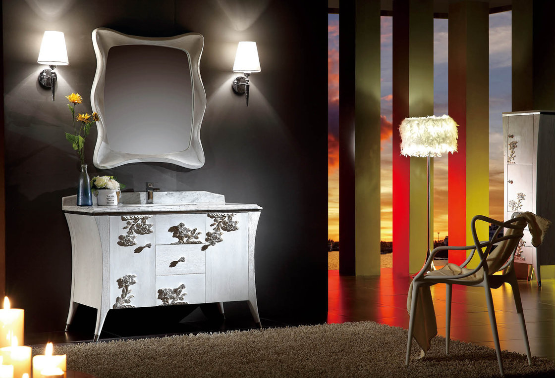 Hand Made Flower Decoration Floor Standing Vanity Unit For Bathroom