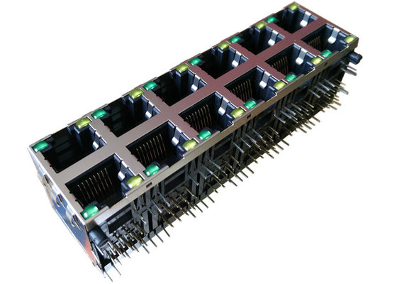 2-1840251-4 Stacked 2x6 RJ45 Modular Jack Gigabit Magnetic POE+ LED 2-1840251-7