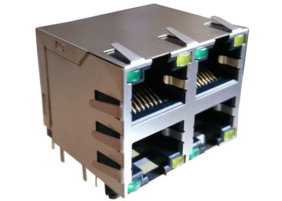 2 X 2 Port POE RJ45 Connector / RJ45 Modular Jack , Right Angle