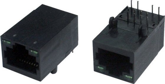 jack 10M /100M RJ45 с трансформатором, бортовым входом, платой-вверх, СИД разъема