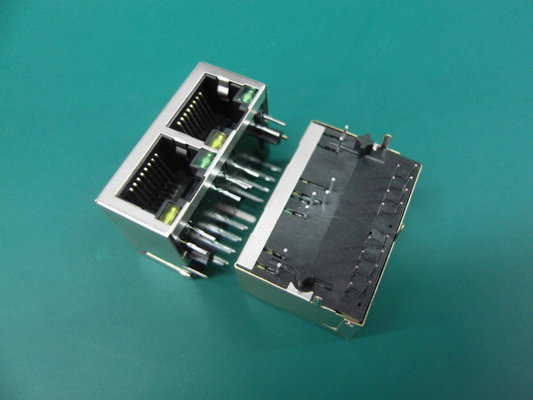 Right Angle Net Bridge Ethernet 8P8C Connector Rj45 With LED and 1 x 2 Double Port