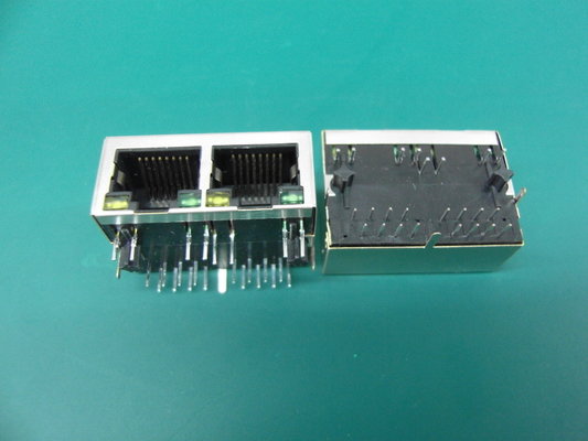 Right Angle Net Bridge Ethernet 8P8C Connector Rj45 With LED and 1 x 2 Double Port
