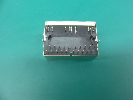 1000Base-Tx 10 Pin 2 Port RJ45 Female Jack 10P8C Side Entry , KRJ-201QGYNL Tab-Down