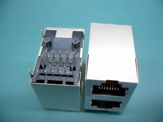Gigabit 1000Base 2 Port Stacked RJ45 Modular Jack Vertical Without LED 2 X 1