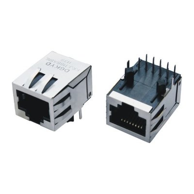 Female 1000base 90 Degree RJ45 Single Port Jack with EMI Fingers Filter Tab Down