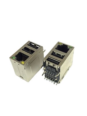 Модульное RJ45 Jack над двойным USB2.0, защищаемое СИД разъема, Плата-вверх