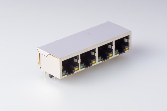 4 port 10 / 100 Mbps 90 Degree RJ45 With Transformer Shielding LED Color No EMI