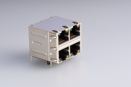 2 X 2 Port 90 Degree RJ45 Jack With  10 / 100/1000 Mbps Transformer