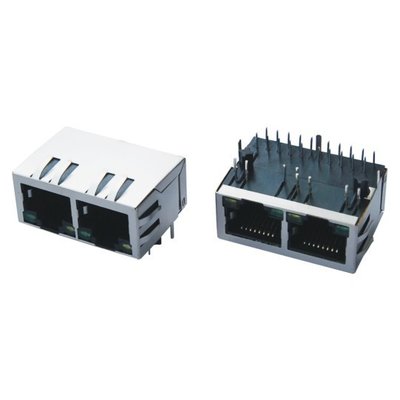 10/100/1000BASE 2 Port RJ45 Jack  Combo 8P8C , 1x2 RJ45 connector with transformer and led