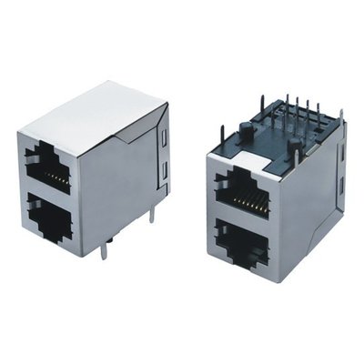 Порт Lan Wifi 1x2 штабелировал RJ45 разъём-розетка KRJ-2013NL для применений 10/100base-T/TX
