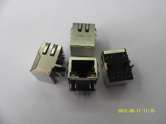 Du port 1000BASE d'étiquette connecteur simple de la carte PCB RJ45 vers le bas avec le transformateur, distance 4.06MM du connecteur LED du réseau RJ45