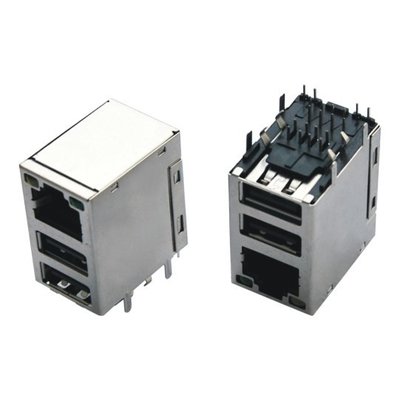 LED RJ45 USB CONNECTOR TRANSFORMER , RJ45 WITH DOUBLE USB JACK