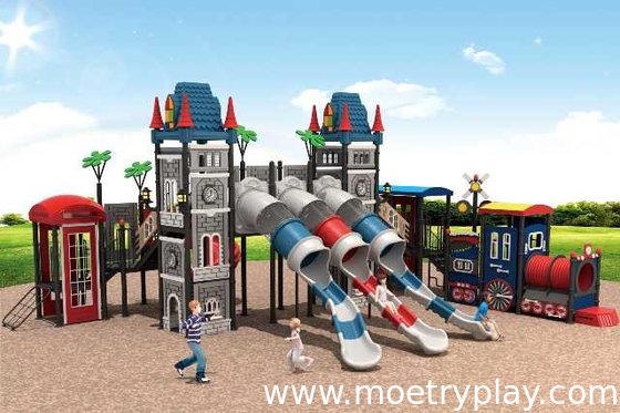 Large Unique Design Kids Outdoor Playground Equipment Multi Slides Commercial Playground London Bridge Tower for Sale