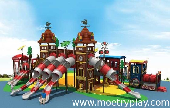 Large Unique Design Kids Outdoor Playground Equipment Multi Slides Commercial Playground London Bridge Tower for Sale
