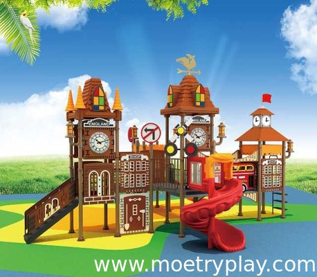 Large Unique Design Kids Outdoor Playground Equipment Multi Slides Commercial Playground London Bridge Tower for Sale