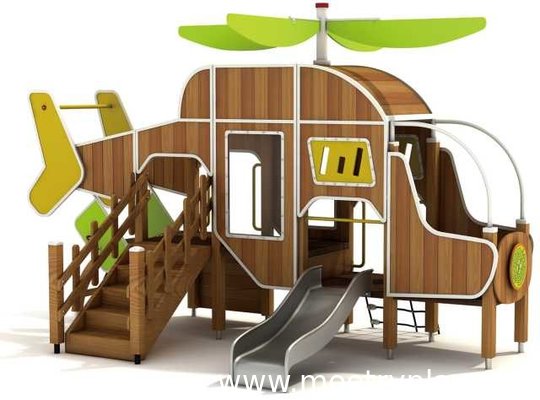 Helicopter Series Popular Children Outdoor Playground Wooden Play Ground with Stainless Steel Slide