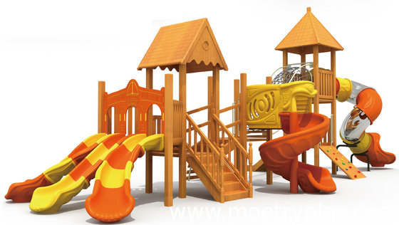 Large Outdoor Wooden Playground with Plastic Slide for preschool playground Manufacturer Price