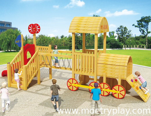 Large Outdoor Wooden Playground with Plastic Slide for preschool playground Manufacturer Price