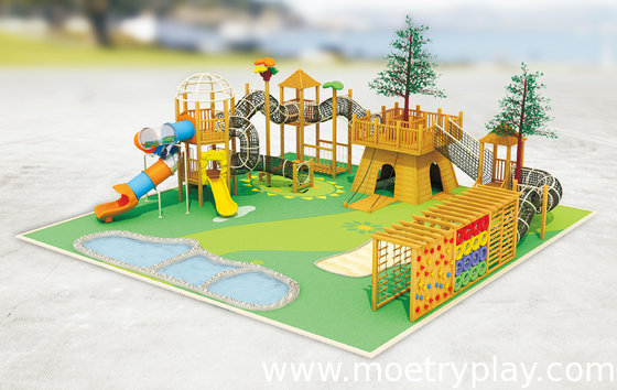 Large Outdoor Wooden Playground with Plastic Slide for preschool playground Manufacturer Price