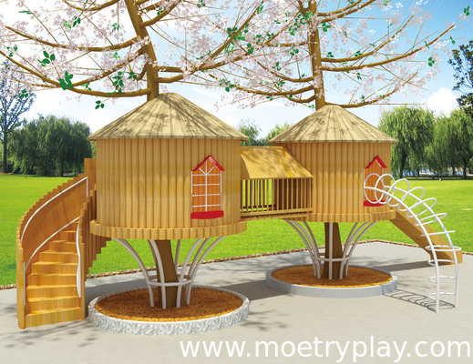 Outdoor Backyard Waterproof Children House Garden Child Wood Play House Kids Wooden Playhouse With Slides