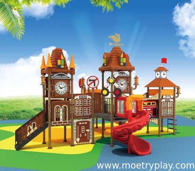 Large Unique Design Kids Outdoor Playground Equipment Multi Slides Commercial Playground London Bridge Tower for Sale