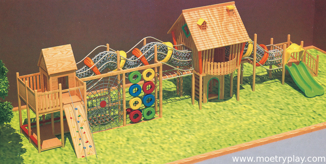 Guangzhou Factory Good Quality Amusement Park Equipment Big Set Kids Wooden Outdoor Playground