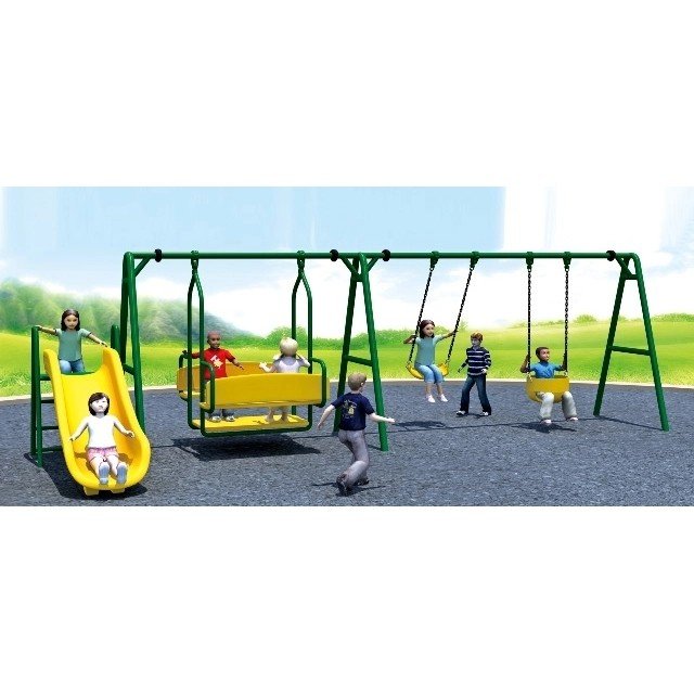 Steel Children Play Swing Set for Outdoor Playground Equipment with small outdoor slide and swing for park and preschool