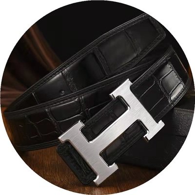 Belt Men And Women Crocodile Pattern H Letter Gold And Silver Buckle Double Sided Leather Belt