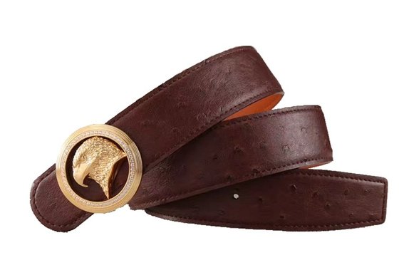 Eagle Head Belt Male Ostrich Grain Cowhide Leather Belt With Diamond Eagle Head Stainless Steel Buckle