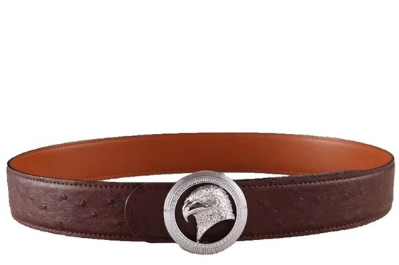 Eagle Head Belt Male Ostrich Grain Cowhide Leather Belt With Diamond Eagle Head Stainless Steel Buckle