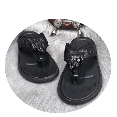 Crocodile Leather Flip-Flops Summer Personality Leather Crocodile Paw Sandals Youth Casual Beach Shoes Lucky Slippers