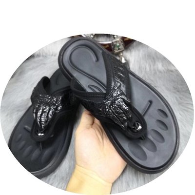 Crocodile Leather Flip-Flops Summer Personality Leather Crocodile Paw Sandals Youth Casual Beach Shoes Lucky Slippers