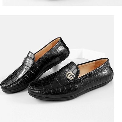 Crocodile Leather Shoes Men's Lazy Belly Beanie Shoes a Pedal Leather Men's Business Casual Shoes