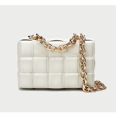 High-end fashion leather woven bag chain hand-held shoulder bag women's French all-match trend exquisite