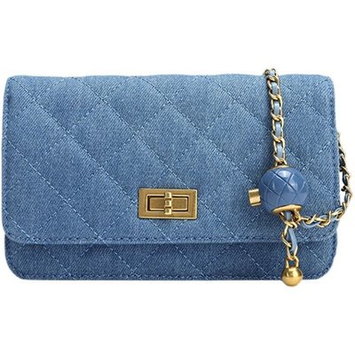High-quality rhombus chain bag fashion denim small fragrance style messenger shoulder bag