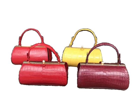 European And American Casual Cylindrical Handbag Horizontal Barrel-Shaped Leather Shoulder Bag Crocodile Leather