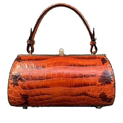 European And American Casual Cylindrical Handbag Horizontal Barrel-Shaped Leather Shoulder Bag Crocodile Leather