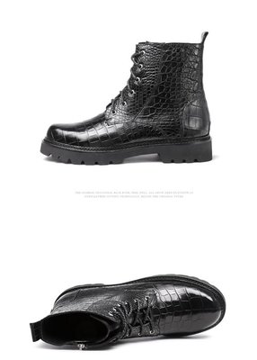 Thailand Crocodile Leather Men's Boots High-End Fashion Casual Martin Boots Lace Up Round Toe Leather High Boots