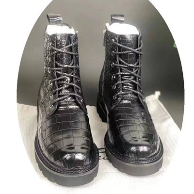 Thailand Crocodile Leather Men's Boots High-End Fashion Casual Martin Boots Lace Up Round Toe Leather High Boots