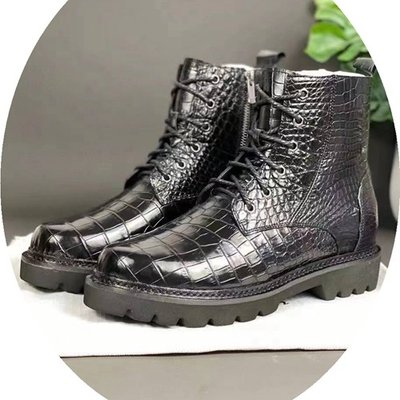 Thailand Crocodile Leather Men's Boots High-End Fashion Casual Martin Boots Lace Up Round Toe Leather High Boots