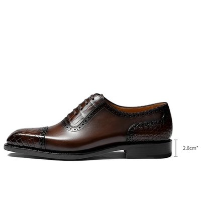 Three-Joint Men's Leather Shoes Business Leather High-End Men's Shoes British Style Brown Brogue Oxford Shoes Crocodile