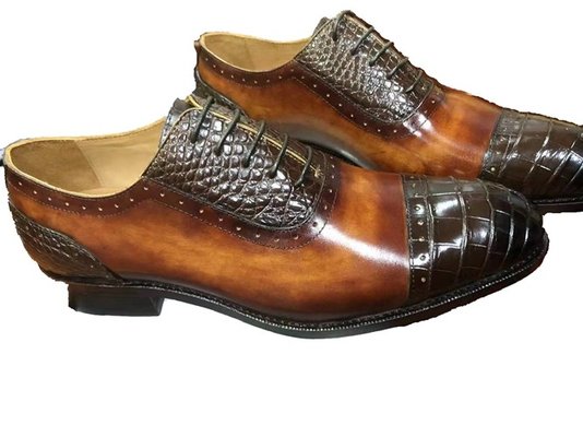 Three-Joint Men's Leather Shoes Business Leather High-End Men's Shoes British Style Brown Brogue Oxford Shoes Crocodile