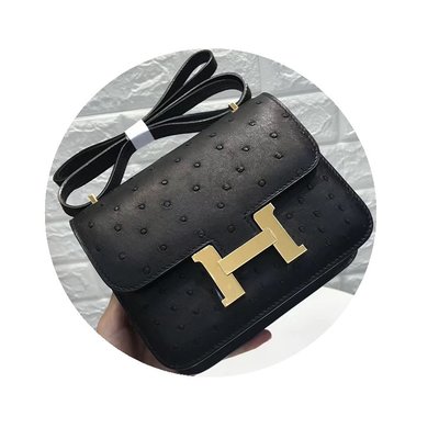 Ostrich Leather Women's Bag Leather Stewardess Bag Kangkang Fashion Tofu Small Square Bag Shoulder Messenger