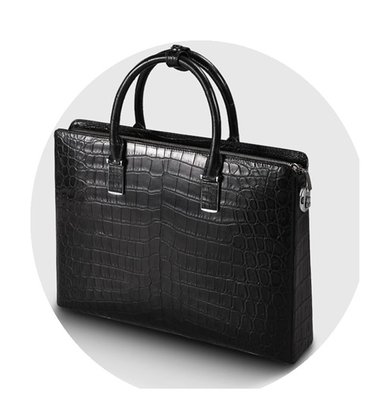 Nile Crocodile Leather Men's Bag Multi-Layered Portable Briefcase Leather Crocodile Belly Platinum Production