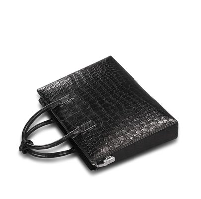 Nile Crocodile Leather Men's Bag Multi-Layered Portable Briefcase Leather Crocodile Belly Platinum Production