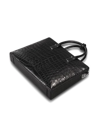 Nile Crocodile Leather Men's Bag Multi-Layered Portable Briefcase Leather Crocodile Belly Platinum Production